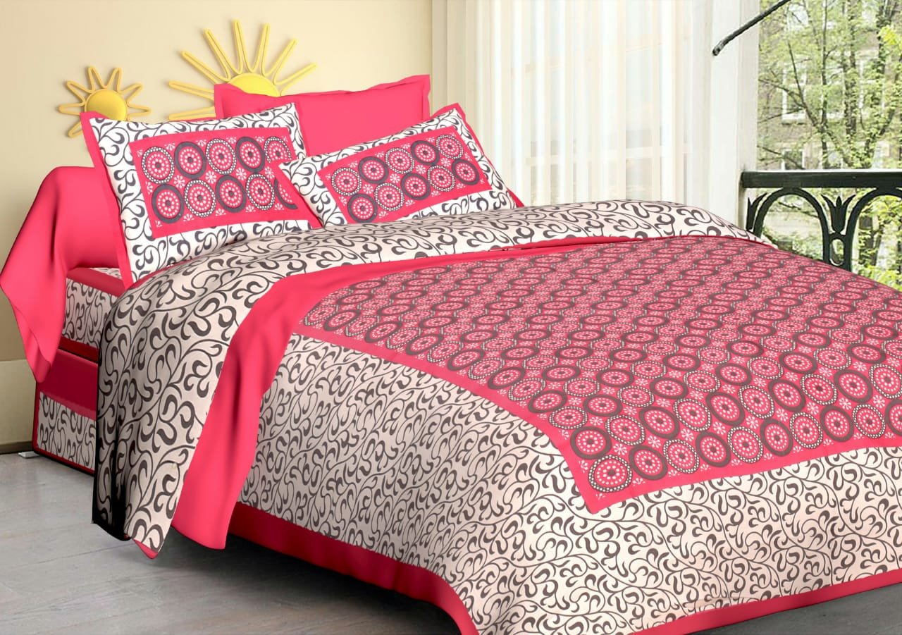 Jaipuri Prints Cotton Bed Sheet For Double Bed With Two Pillow Cover jaipuri-prints-cotton-bed-sheet-for-double-bed-with-two-pillow-cover